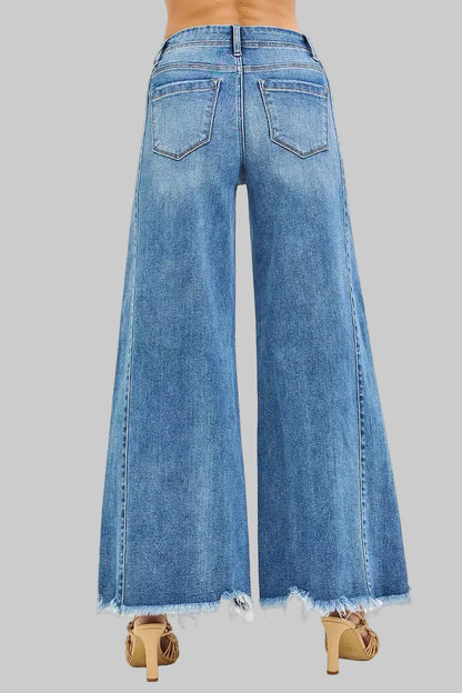 Everleigh High Rise Frayed Hem Ankle Wide Jeans – OliverandJade