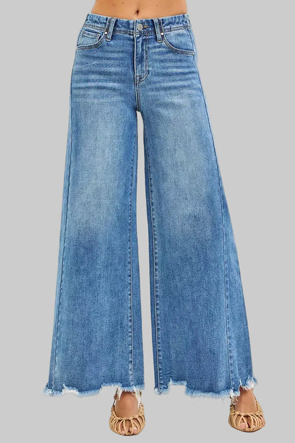 Everleigh High Rise Frayed Hem Ankle Wide Jeans – OliverandJade